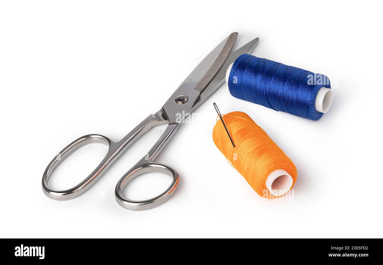 Thread sewing, needle, scissors Stock Photo - Alamy