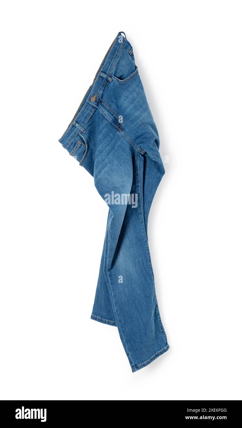 Blue jeans on white background Stock Photo - Alamy