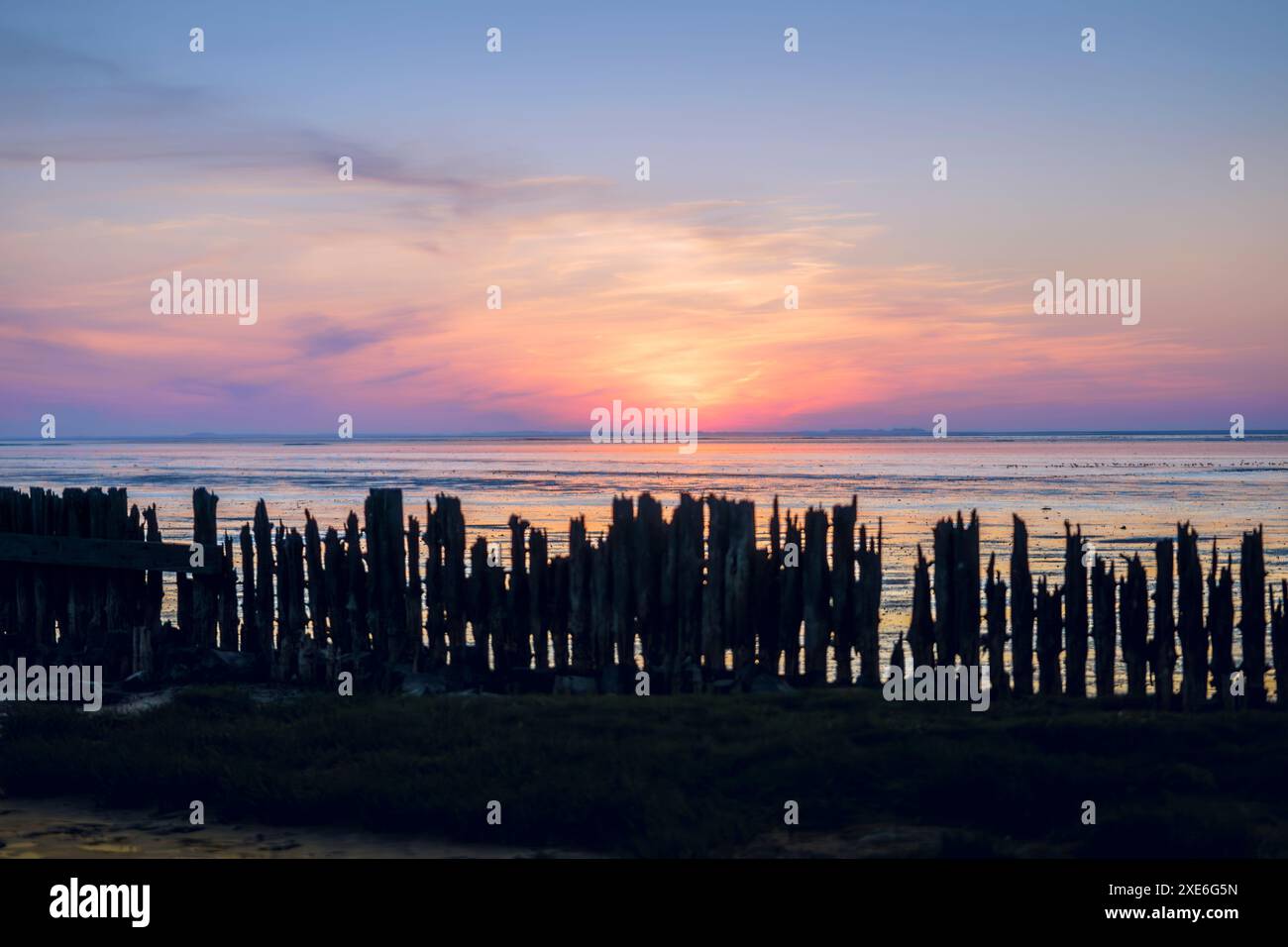 Sundown landscape at beautiful mudplanes of the Wadden sea UNESCO ...