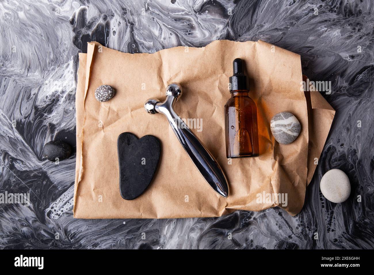 Natural skin care essentials massage roller, serum, gua sha and organic ...