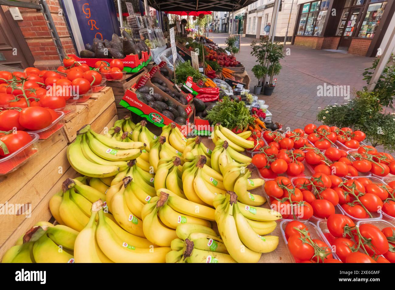 England, Kent, Deal, High Street Fruit Shop Display of Bananas and ...