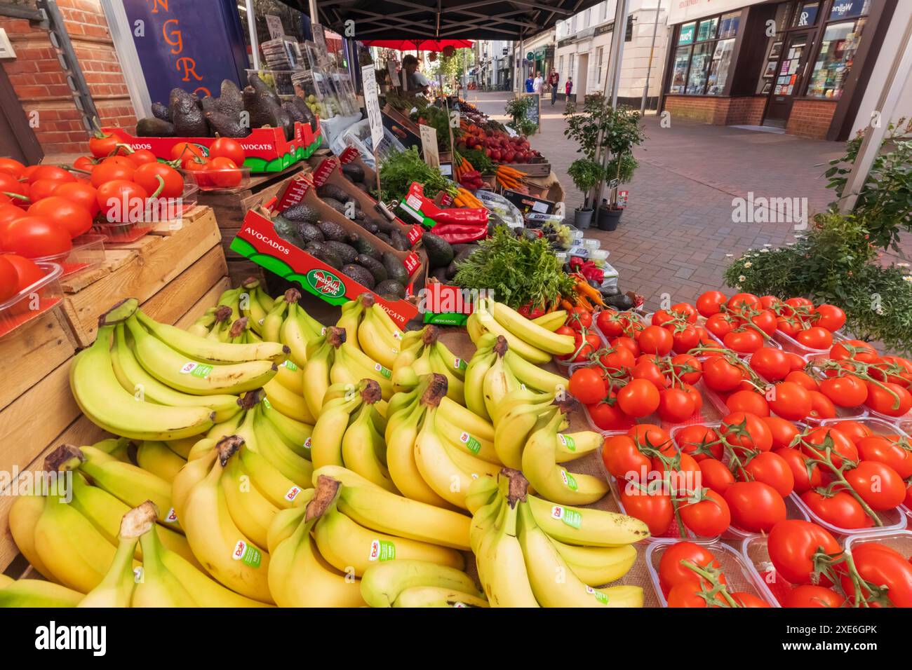 England, Kent, Deal, High Street Fruit Shop Display of Bananas and ...