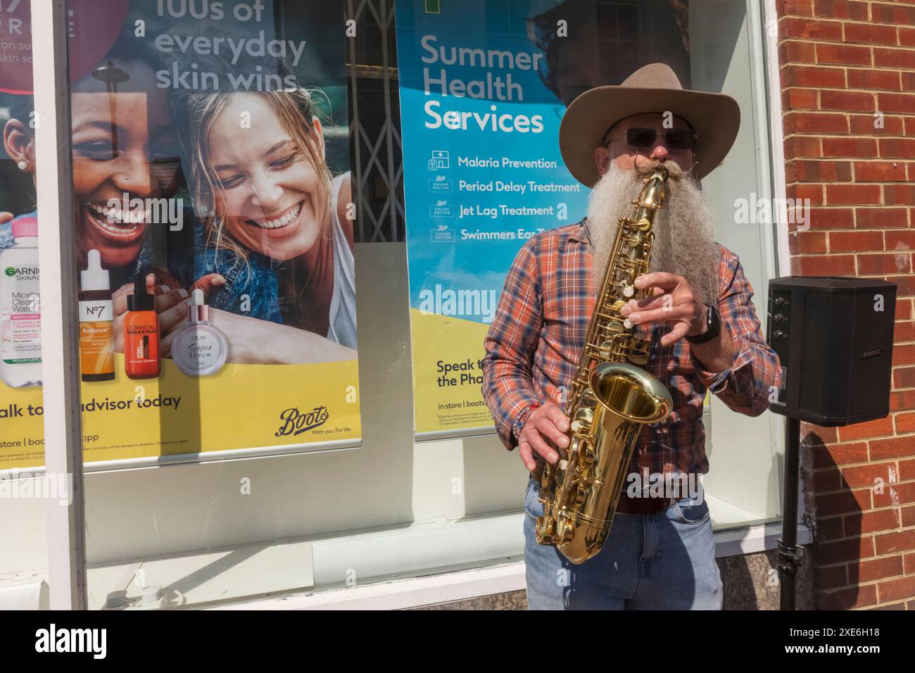 England, Kent, Deal, Deal High Street, Saxophone Player Charlie Lewis ...