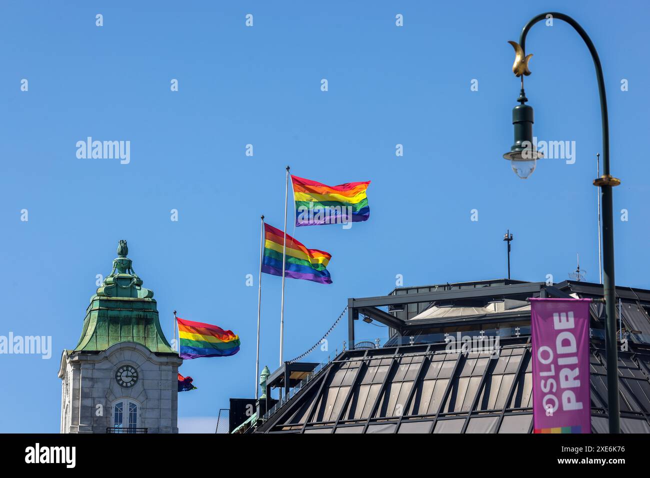 Oslo 20240625. Pride flags fly in Oslo. Photo: Geir Olsen / NTB Stock ...