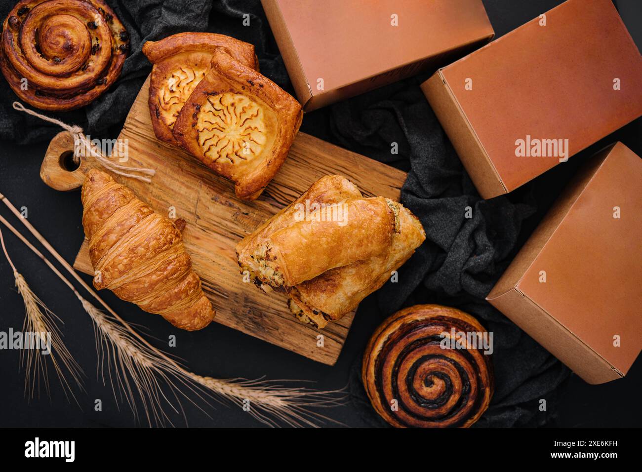 different pastries with boxes for delivery Stock Photo - Alamy