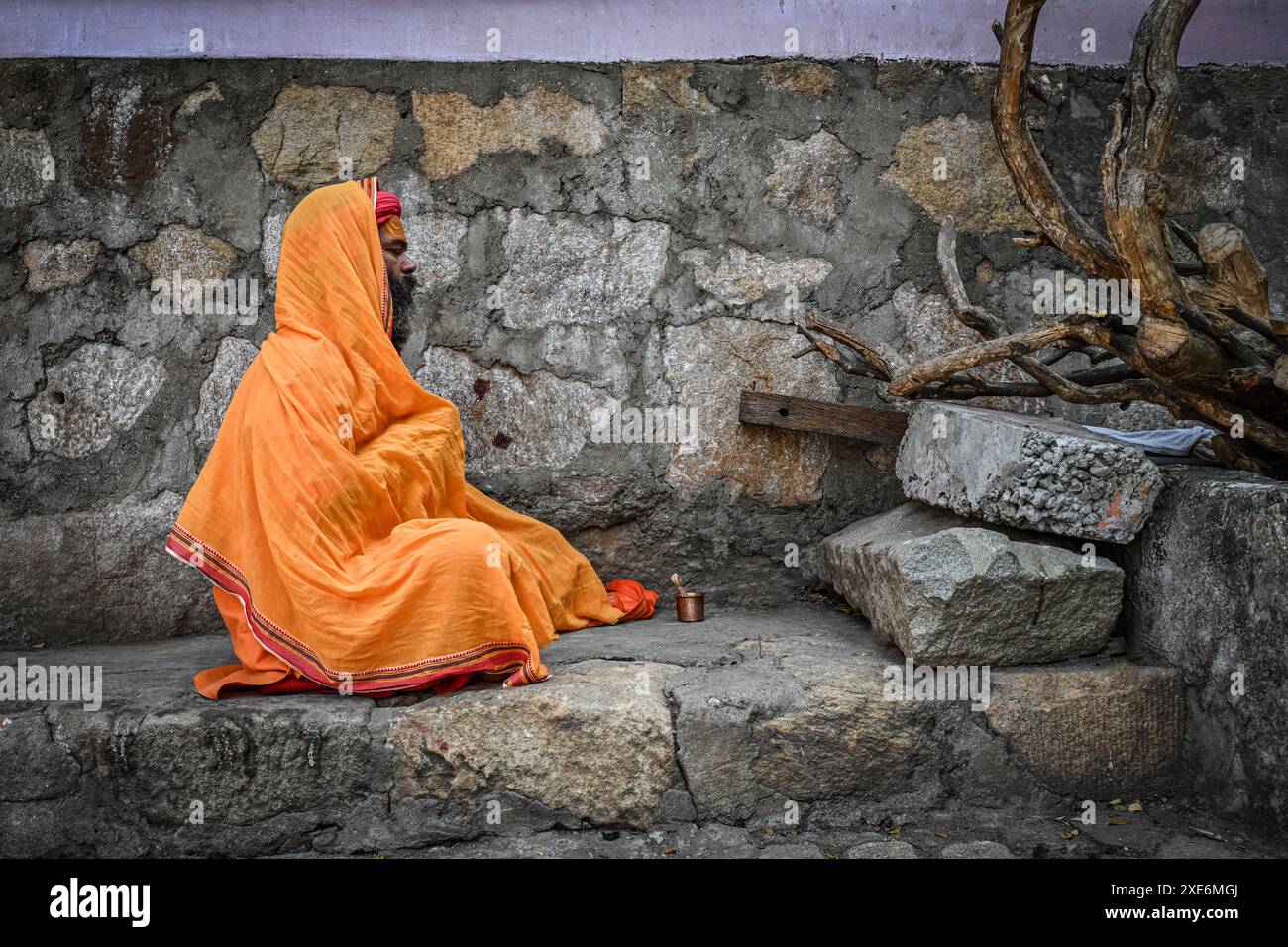 Man in saffron robe, Kamakhya Temple, Guwahati, Assam, India, Asia ...