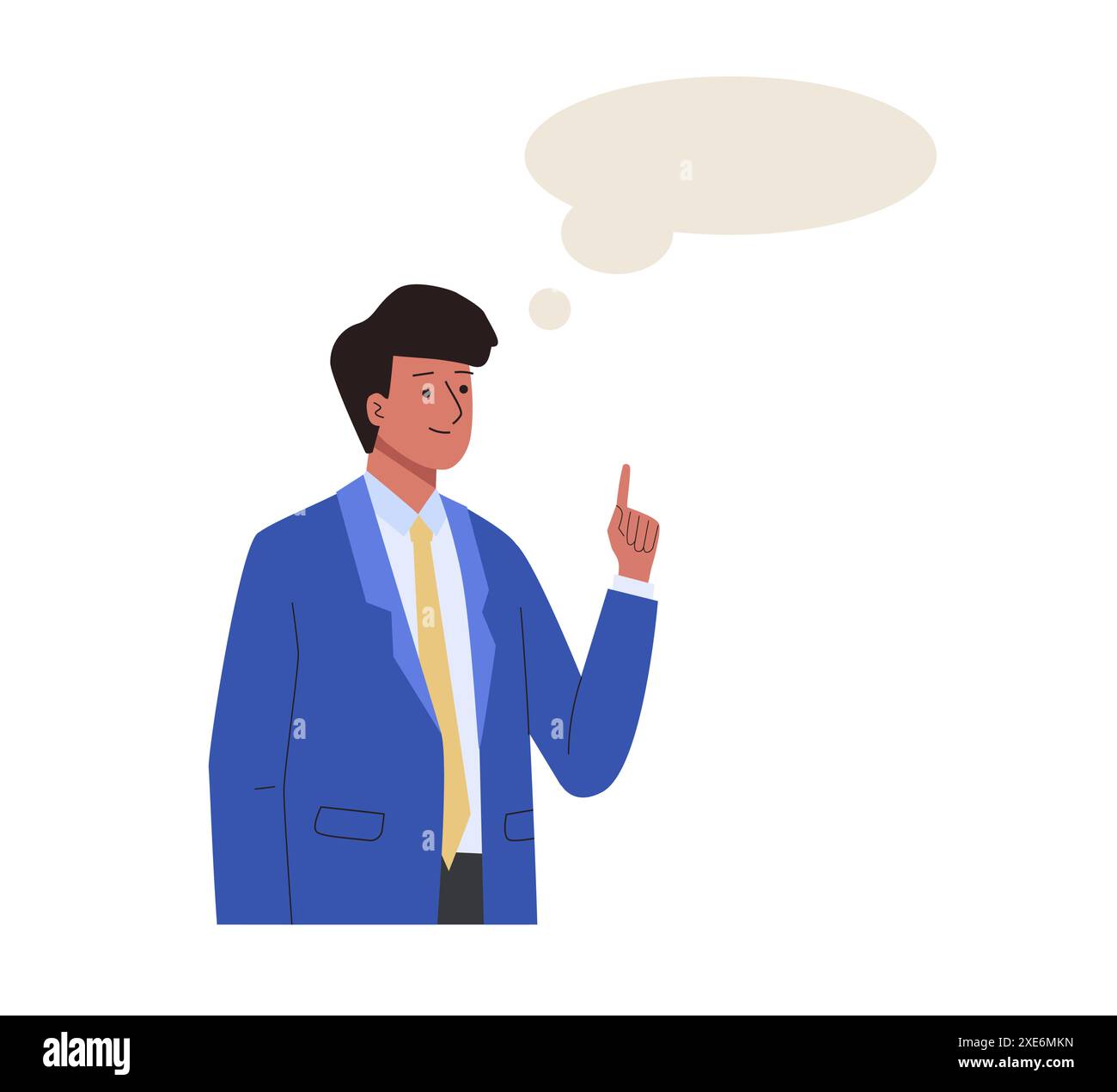Businessman in suit with speech bubble. Male character raised and ...