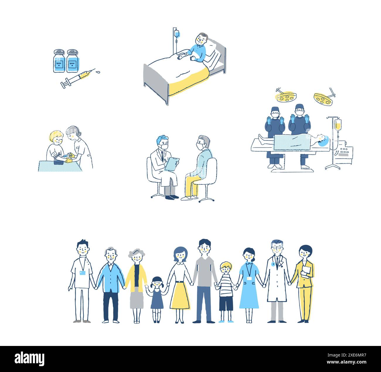 Health professionals and people different scenes sets Stock Photo - Alamy