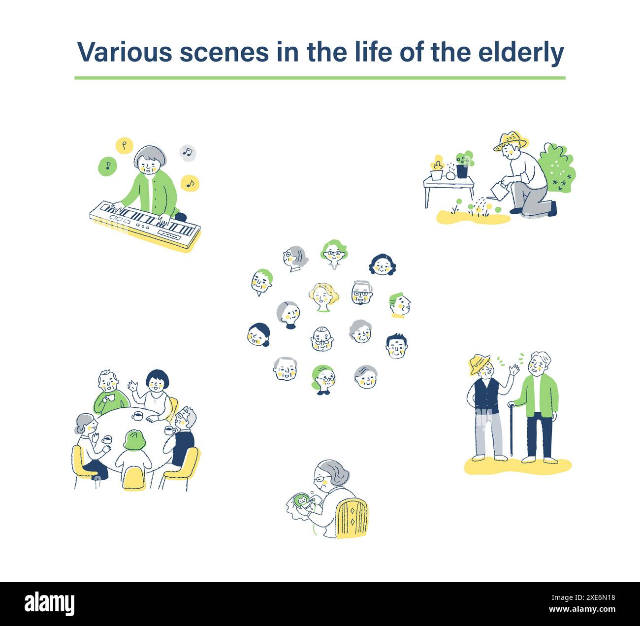 Various life scenes of senior citizens Set Stock Photo - Alamy