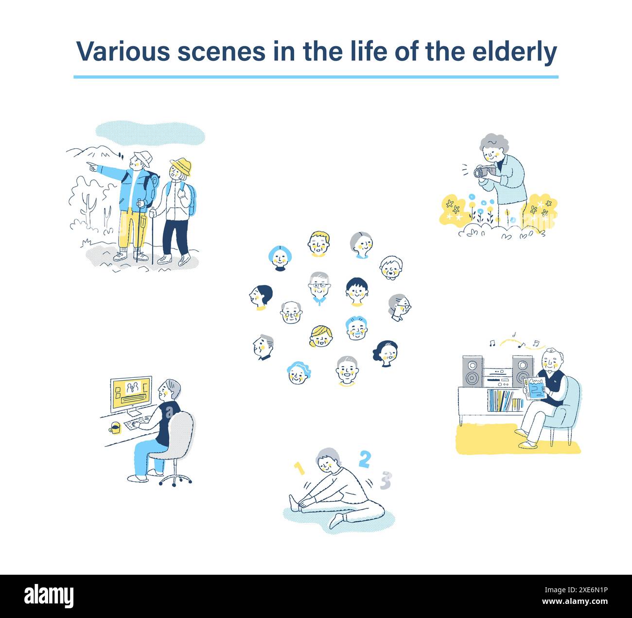 Various life scenes of senior citizens Set Stock Photo - Alamy