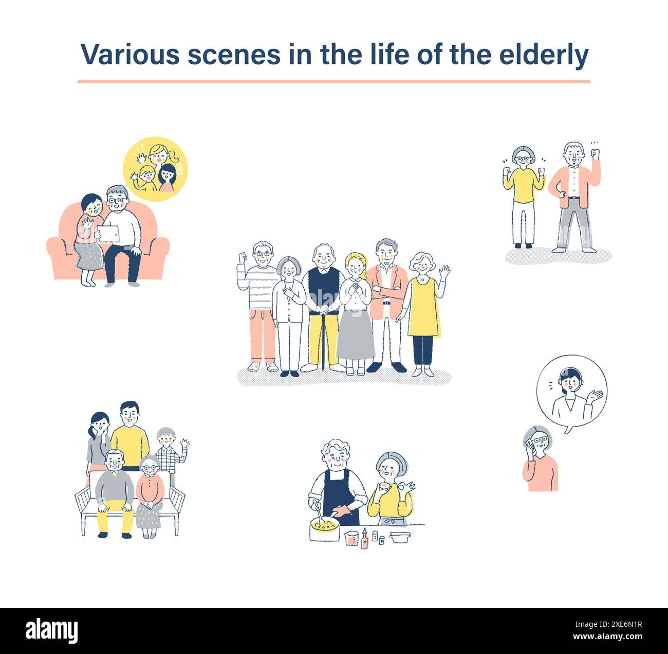 Various life scenes of senior citizens Set Stock Photo - Alamy