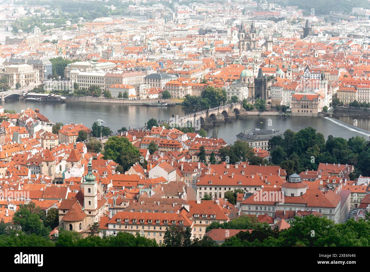 Overhead perspective of Prague's Cityscape, highlighting its classic architecture and the famous ...