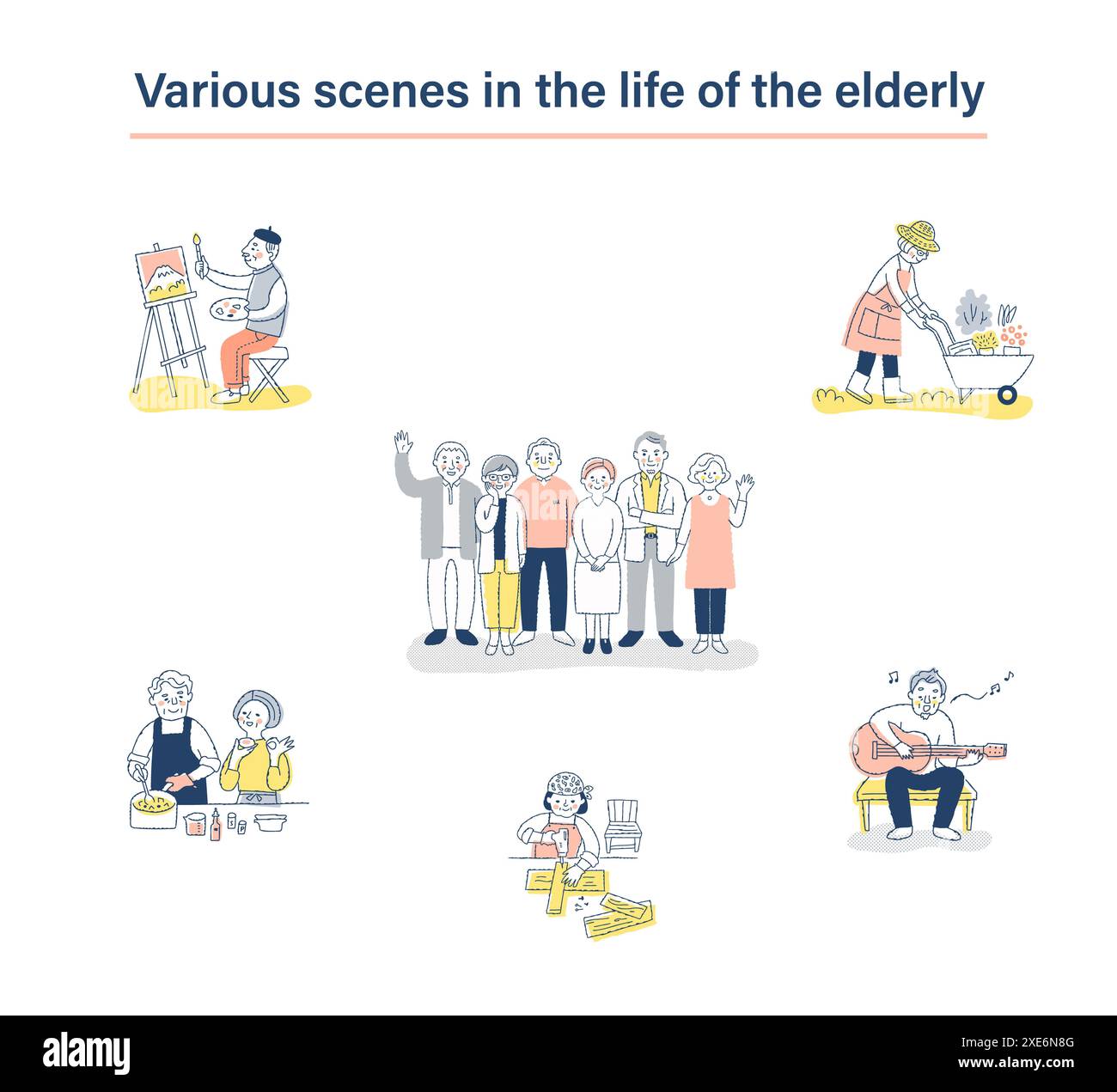 Various life scenes of senior citizens Set Stock Photo - Alamy