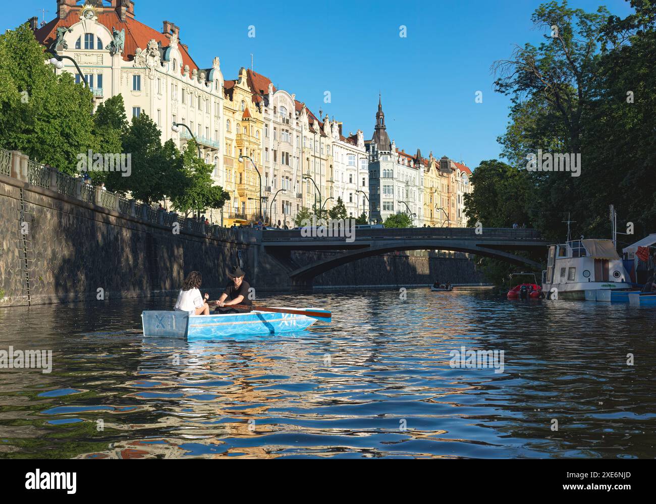 Prague, Czech Republic - May 27, 2019: Couple in love rowing a boat on ...