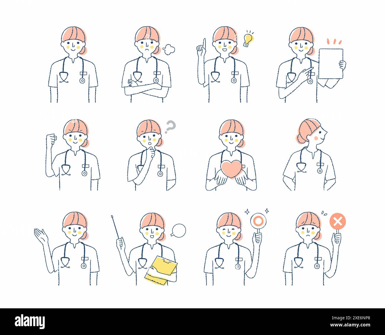 Female medical professional with facial expression Variation set Stock ...
