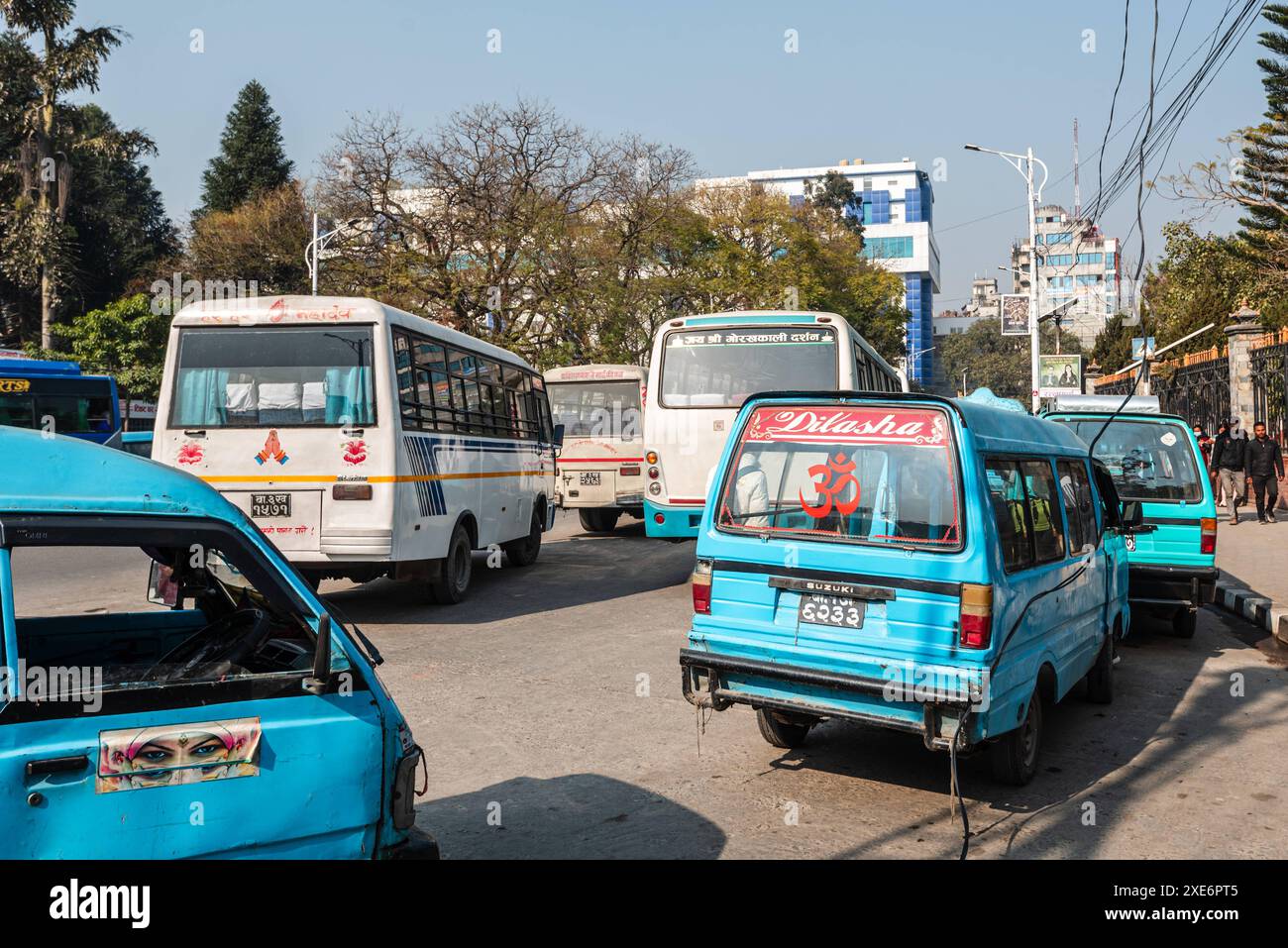 Different types of public transport buses ready to be boarded at New ...