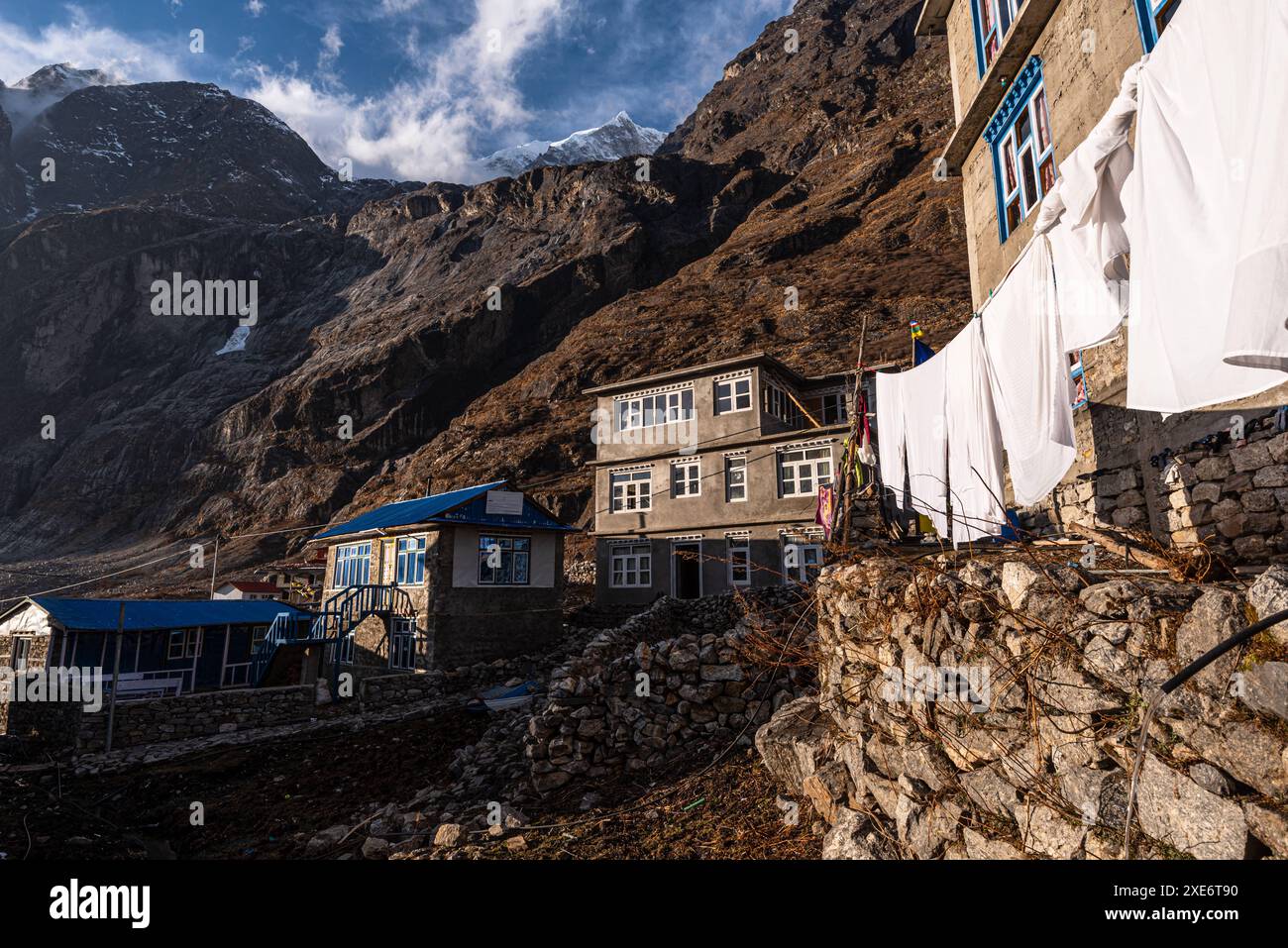 Houses of Lang Tang Village, a high altitude village on the Lang Tang ...