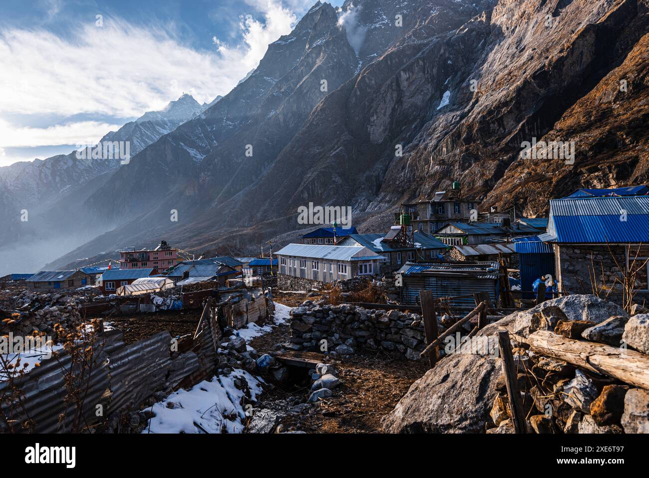 View over the houses of Lang Tang Village, a high altitude village on ...