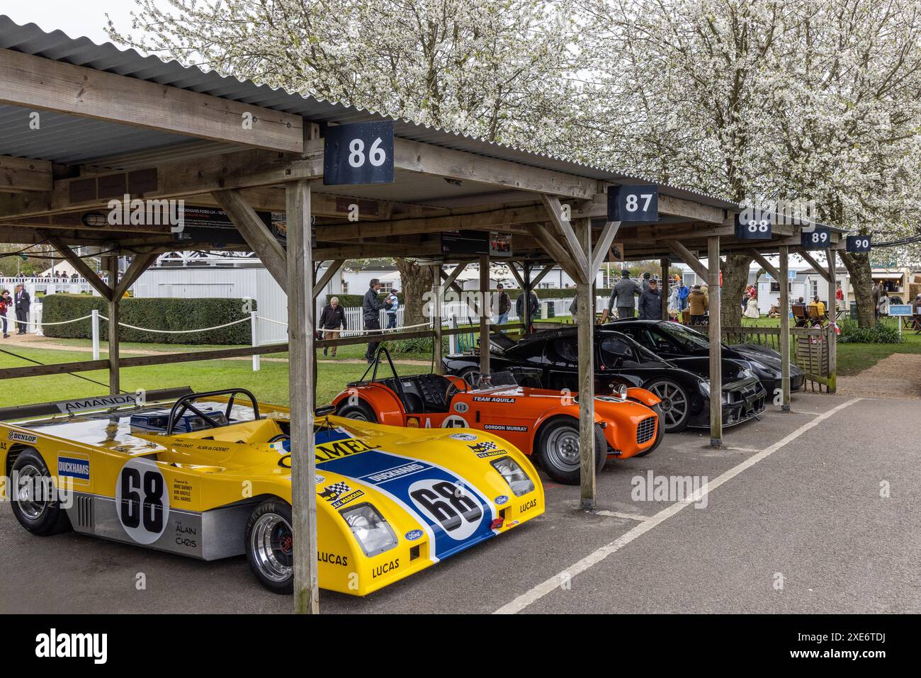 1972 Duckhams Ford LM and 1967 IGM Ford T1 in the paddock garage at the ...