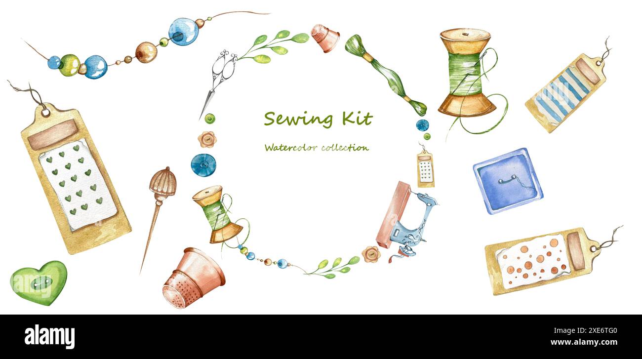 Set Items Theme of Sewing, Handicrafts, Embroidery. Threads, Needles ...
