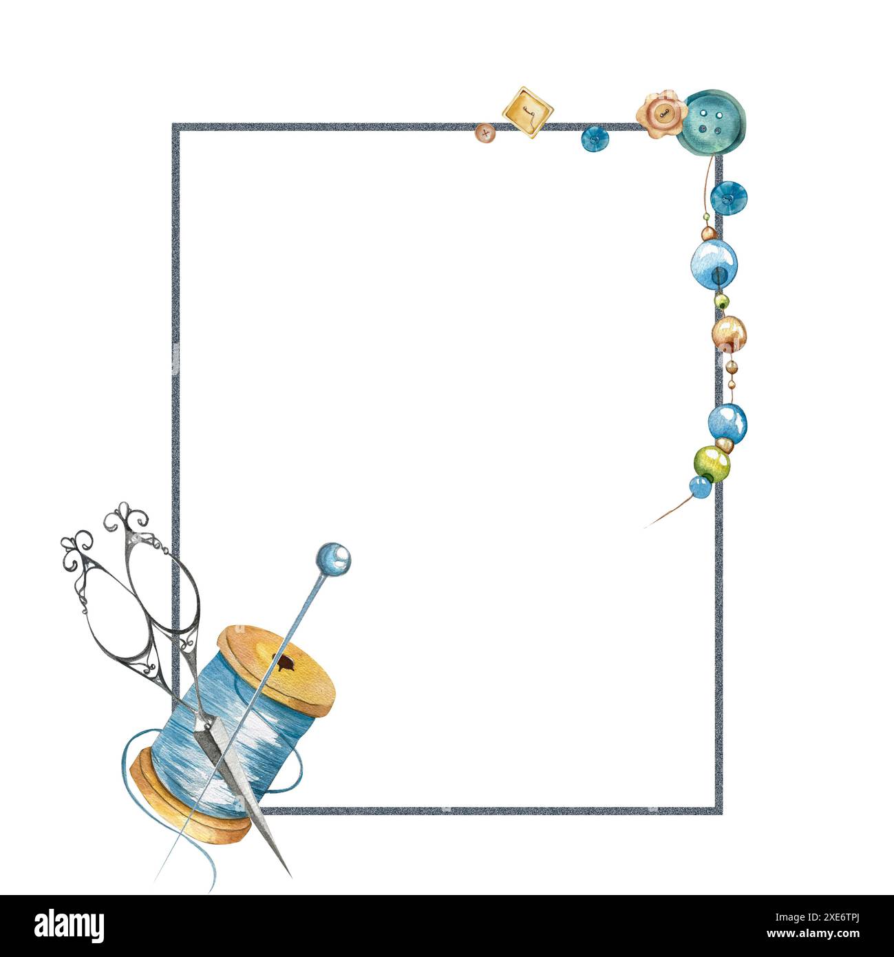 Composition Frame Sewing Scissors, Threads, Needles. Theme: Embroidery ...
