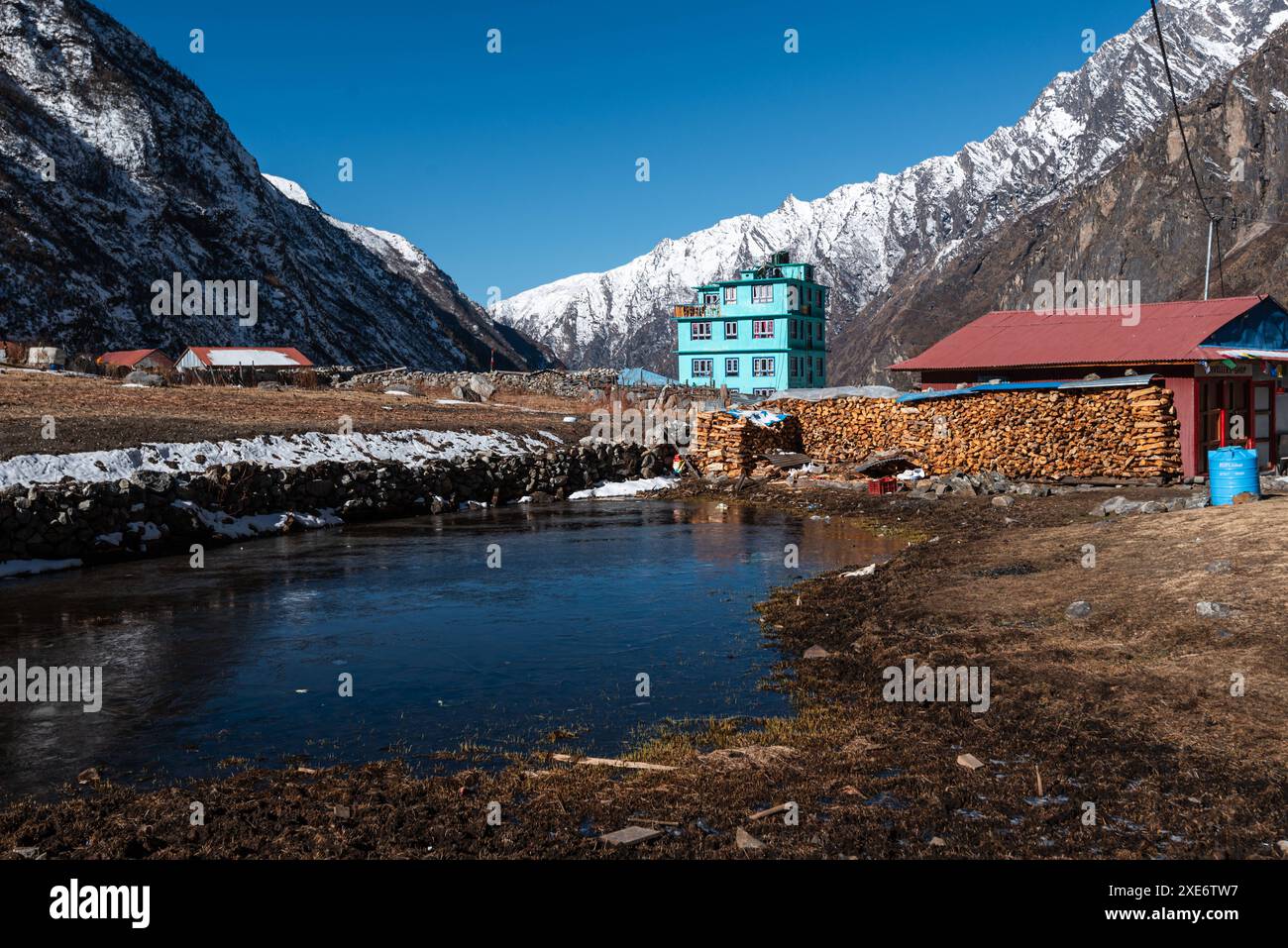 Houses and lodges of Lang Tang Village, Lang Tang Trek, Himalayas ...