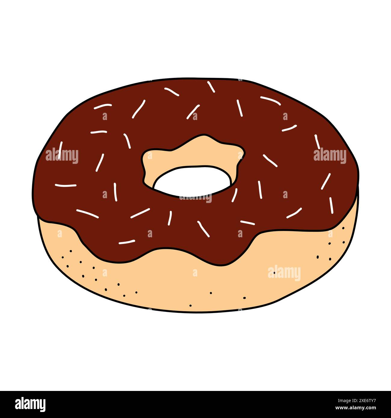 Delicious doughnut with chocolate icing and sprinkles, doodle style ...