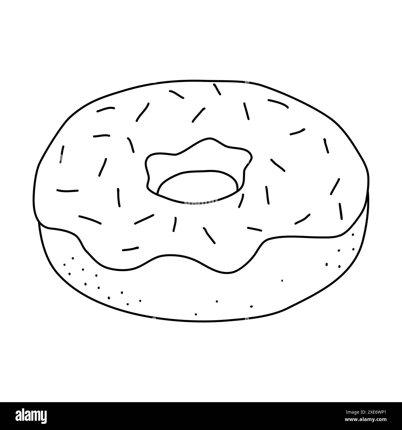 Delicious doughnut with icing and sprinkles, doodle style flat vector ...
