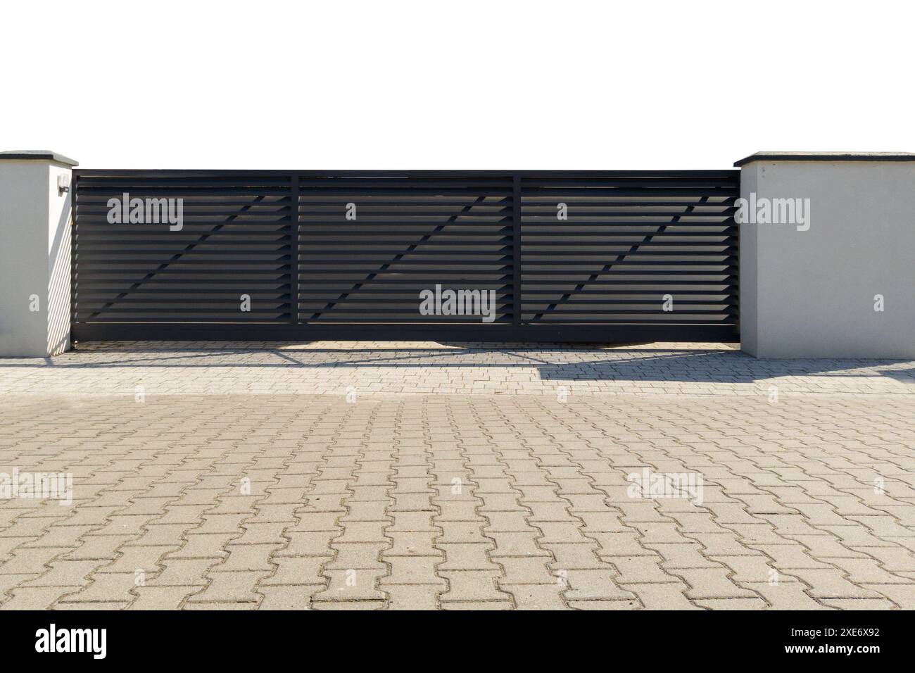 Modern Black Metal Sliding Gate Stock Photo - Alamy