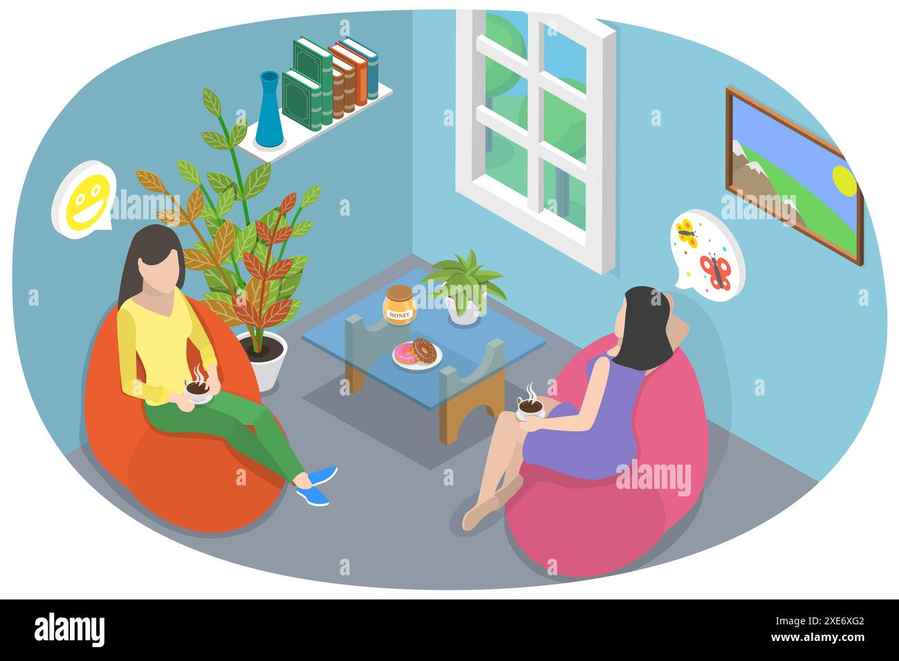 3D Isometric Flat Conceptual Illustration of Drinking Tea With Friend ...