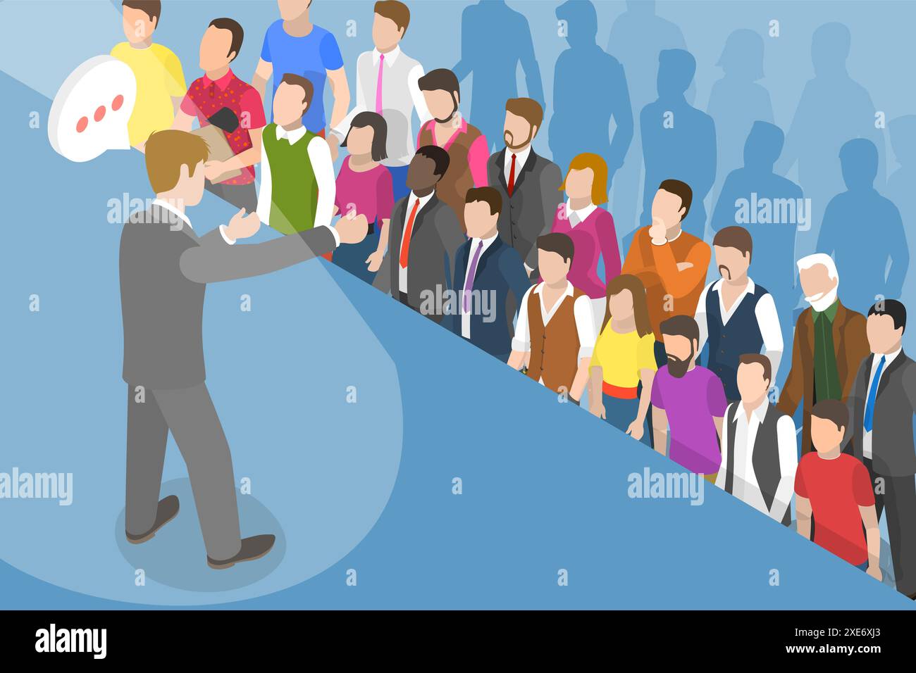 3D Isometric Flat Conceptual Illustration of Speech In Front Of Crowd ...