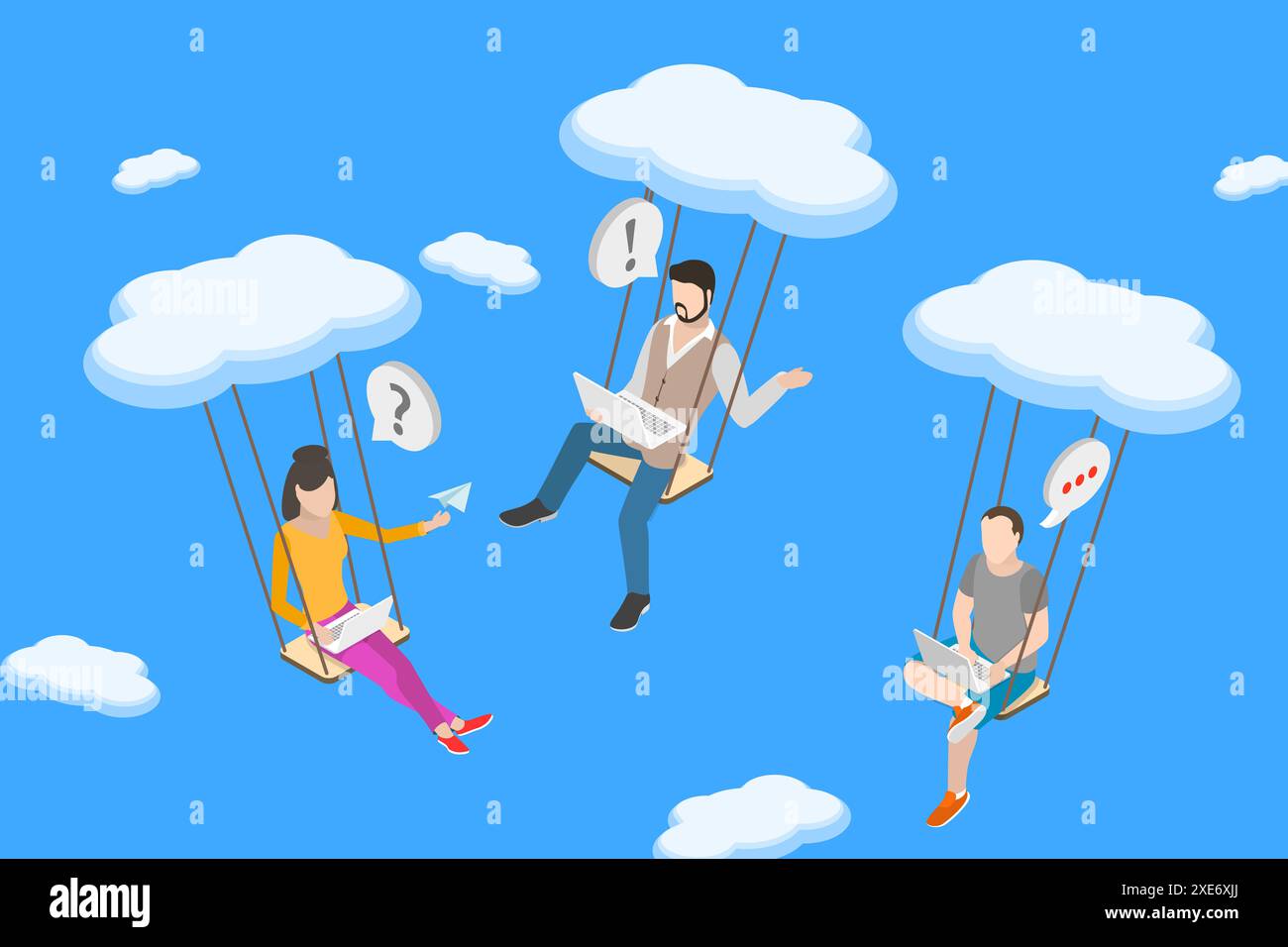 3D Isometric Flat Conceptual Illustration of Remote Team Collaboration ...