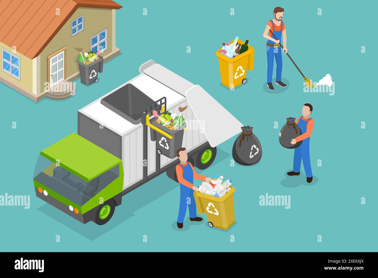 3D Isometric Flat Conceptual Illustration of Trash Pickup Services ...