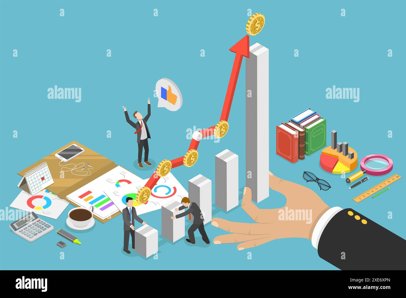 3D Isometric Flat Conceptual Illustration of Revenue Increase, Financial Performance and ...
