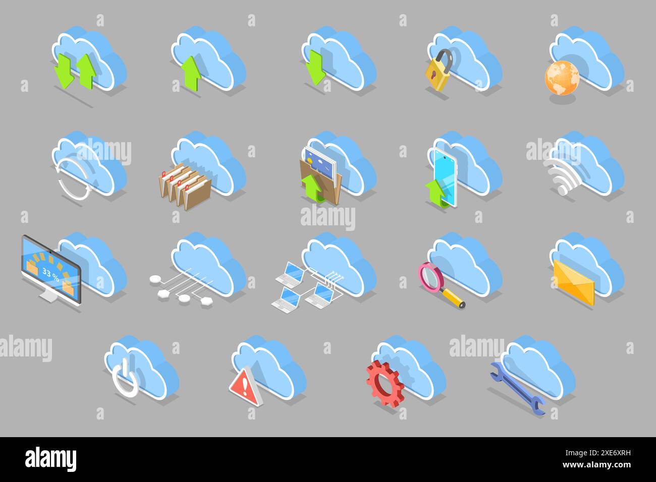 3D Isometric Flat Icon Set. Cloud Technologies, Online Services and Data Processing 3D Isometric ...