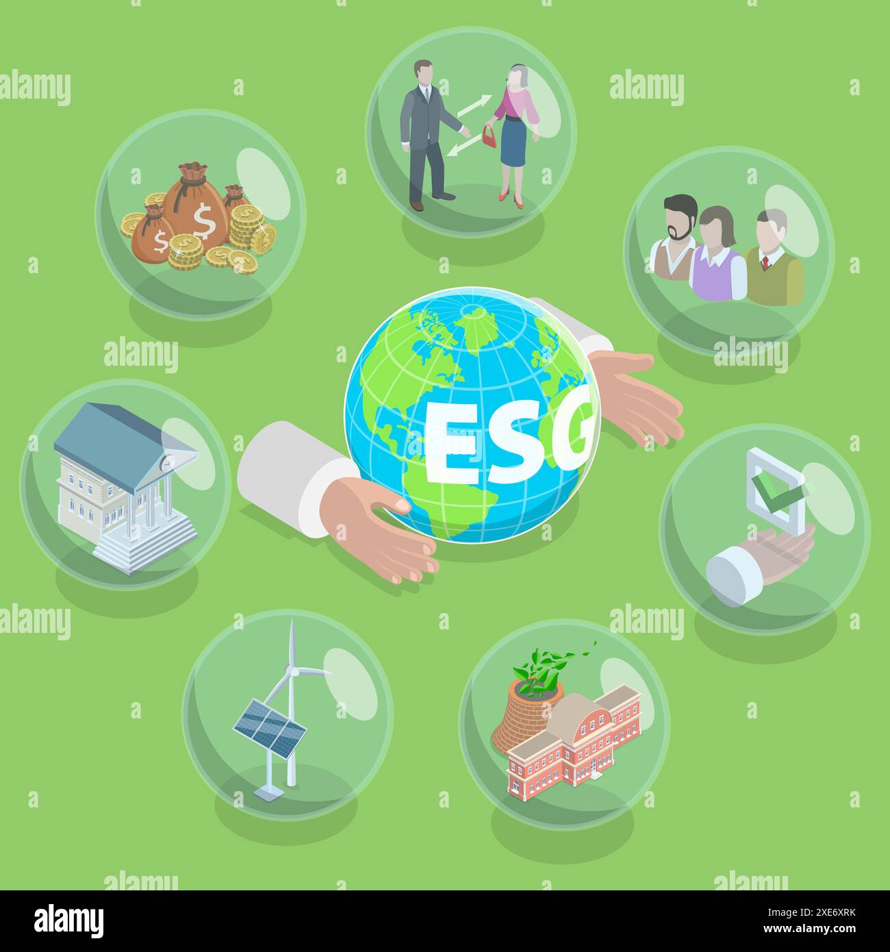 3D Isometric Flat Conceptual Illustration of ESG Environmental, Social ...