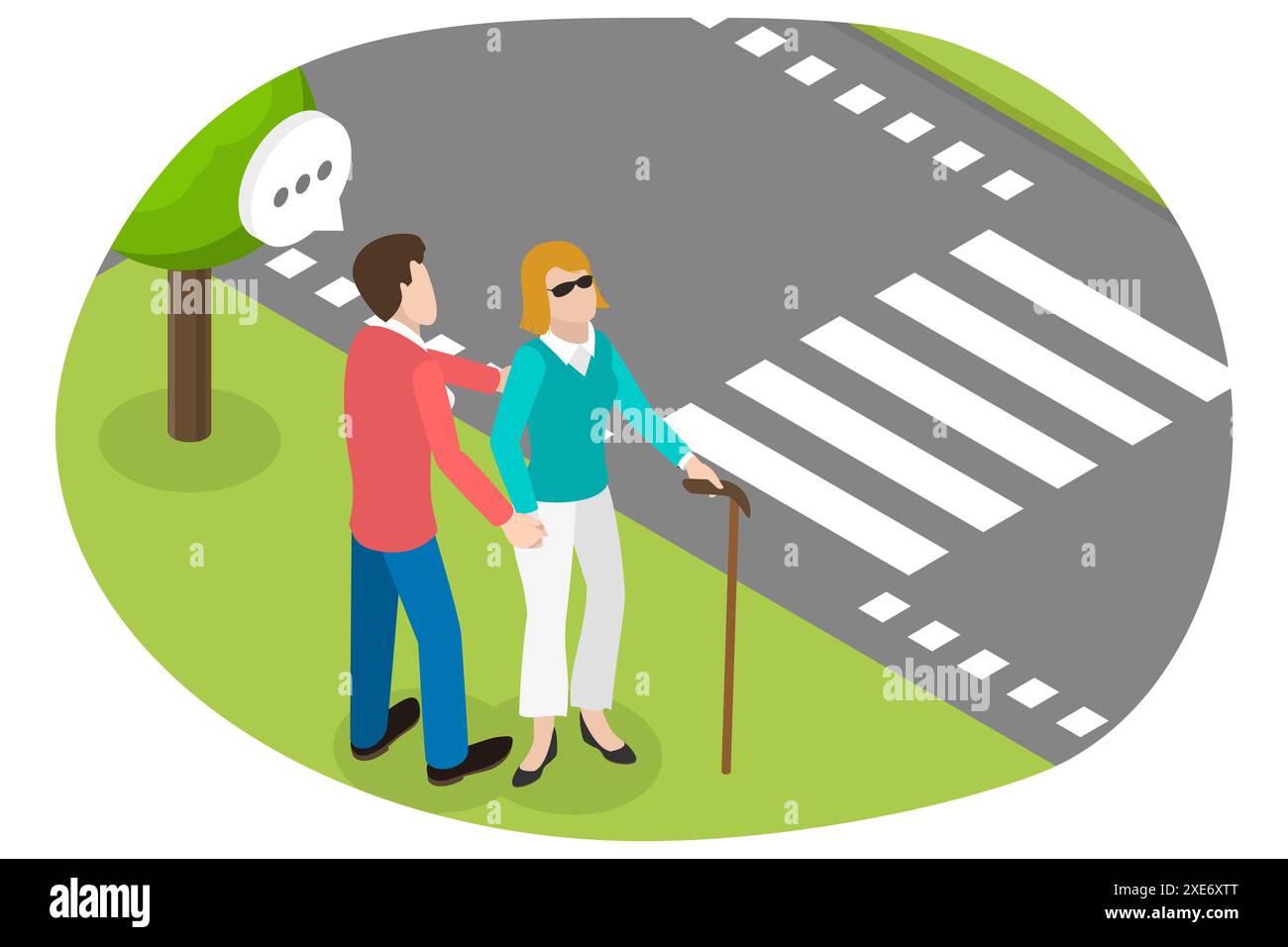 3D Isometric Flat Conceptual Illustration of Blind Person, Volunteering ...