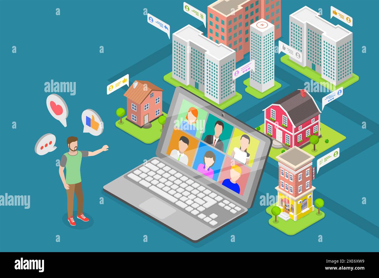 3D Isometric Flat Conceptual Illustration of Hybrid Work, Flexible ...
