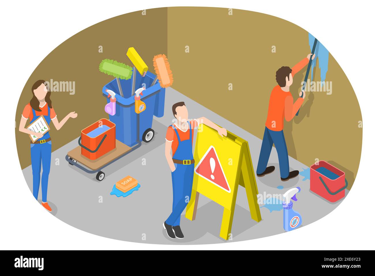 3D Isometric Flat Conceptual Illustration of Cleaning Service, Staff ...