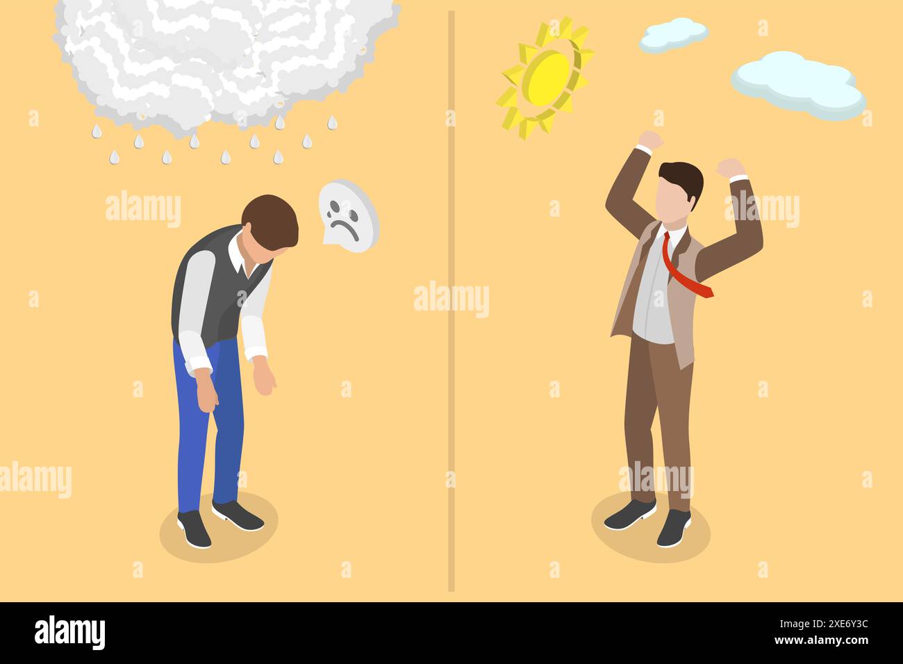 3D Isometric Flat Conceptual Illustration of Sad And Happy Mood ...