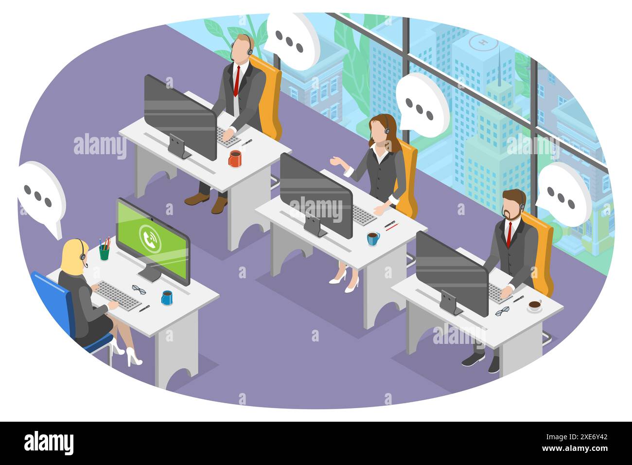 3D Isometric Flat Conceptual Illustration of Call Center, Online Customer Support and Helpdesk ...