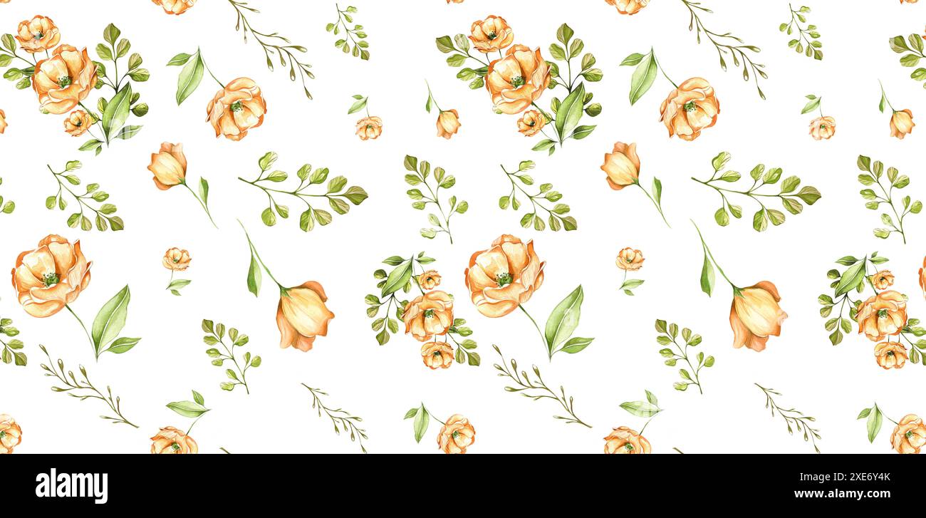 Seamless Pattern Orange Flowers on a White Background. Roses ...
