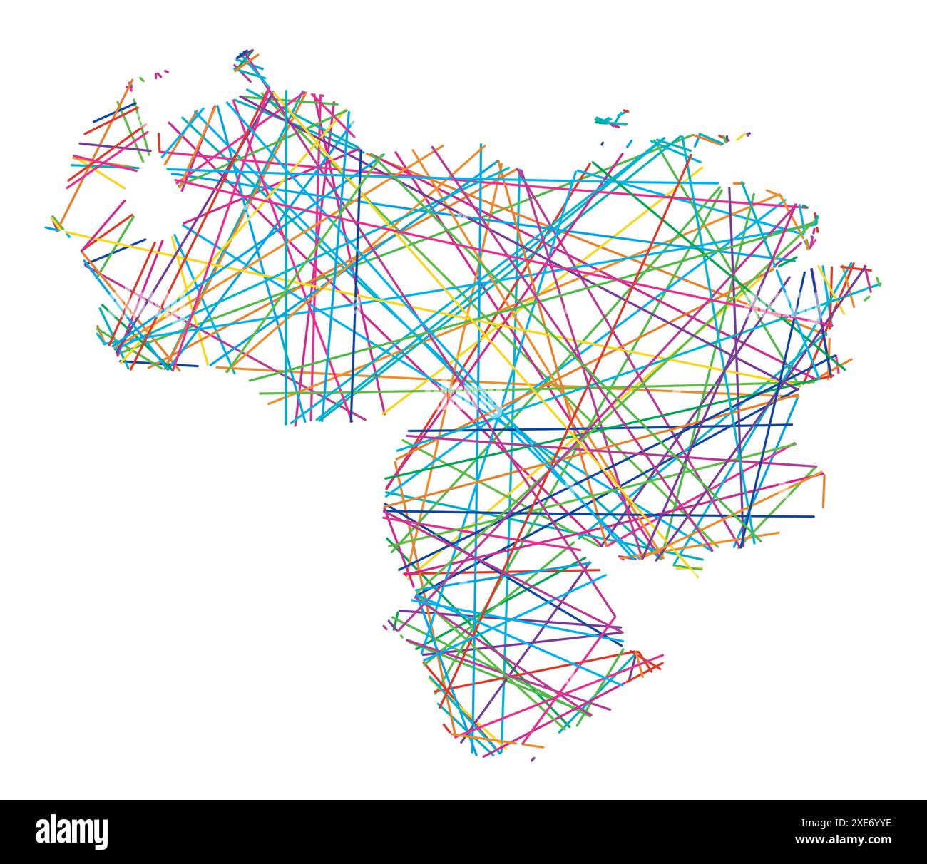 Abstract map of Venezuela showing the country with random crossing ...