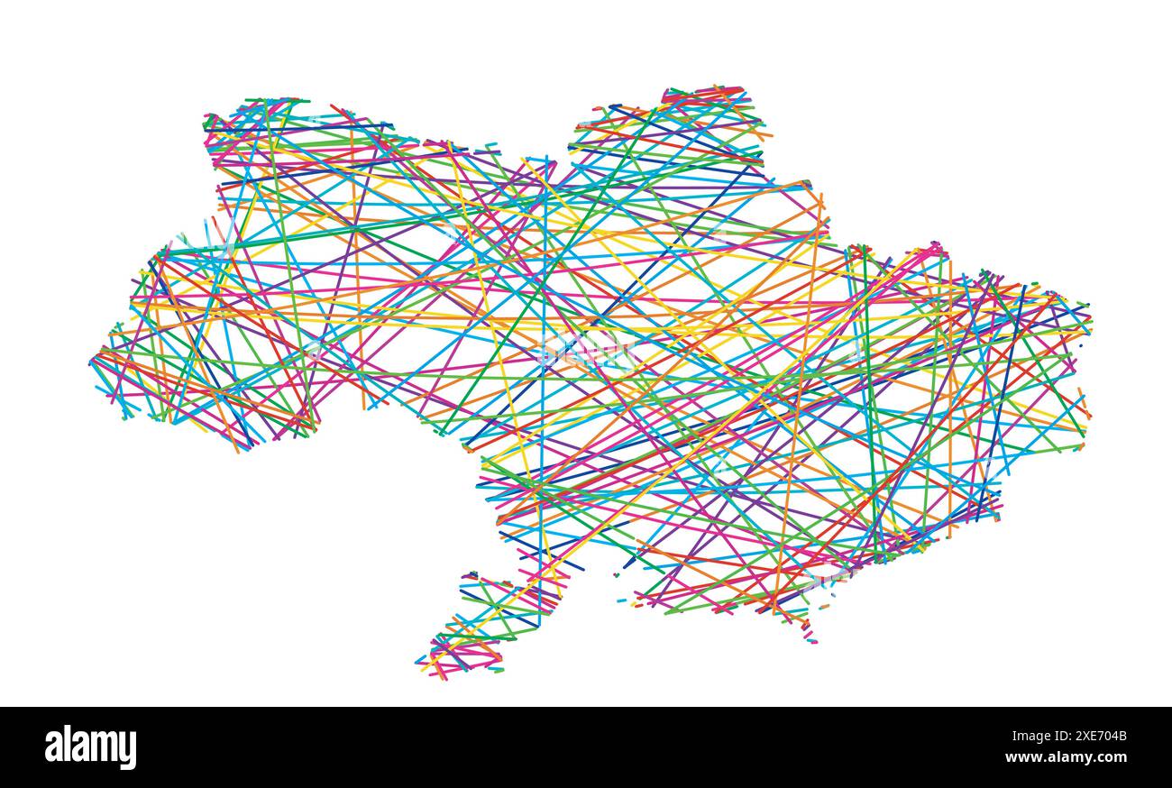 Abstract map of Ukraine showing the country with random crossing ...