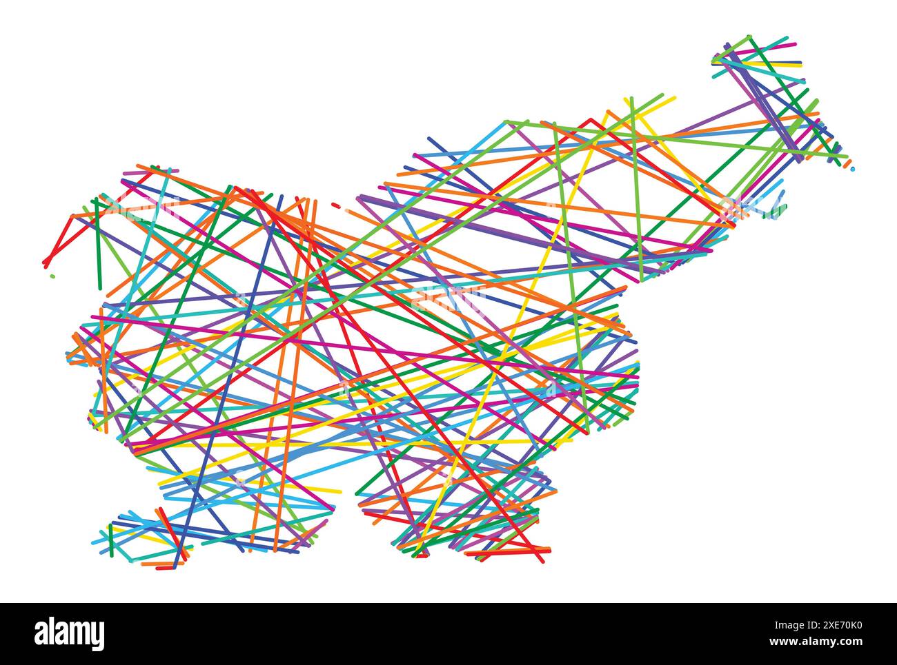 Abstract map of Slovenia showing the country with random crossing ...