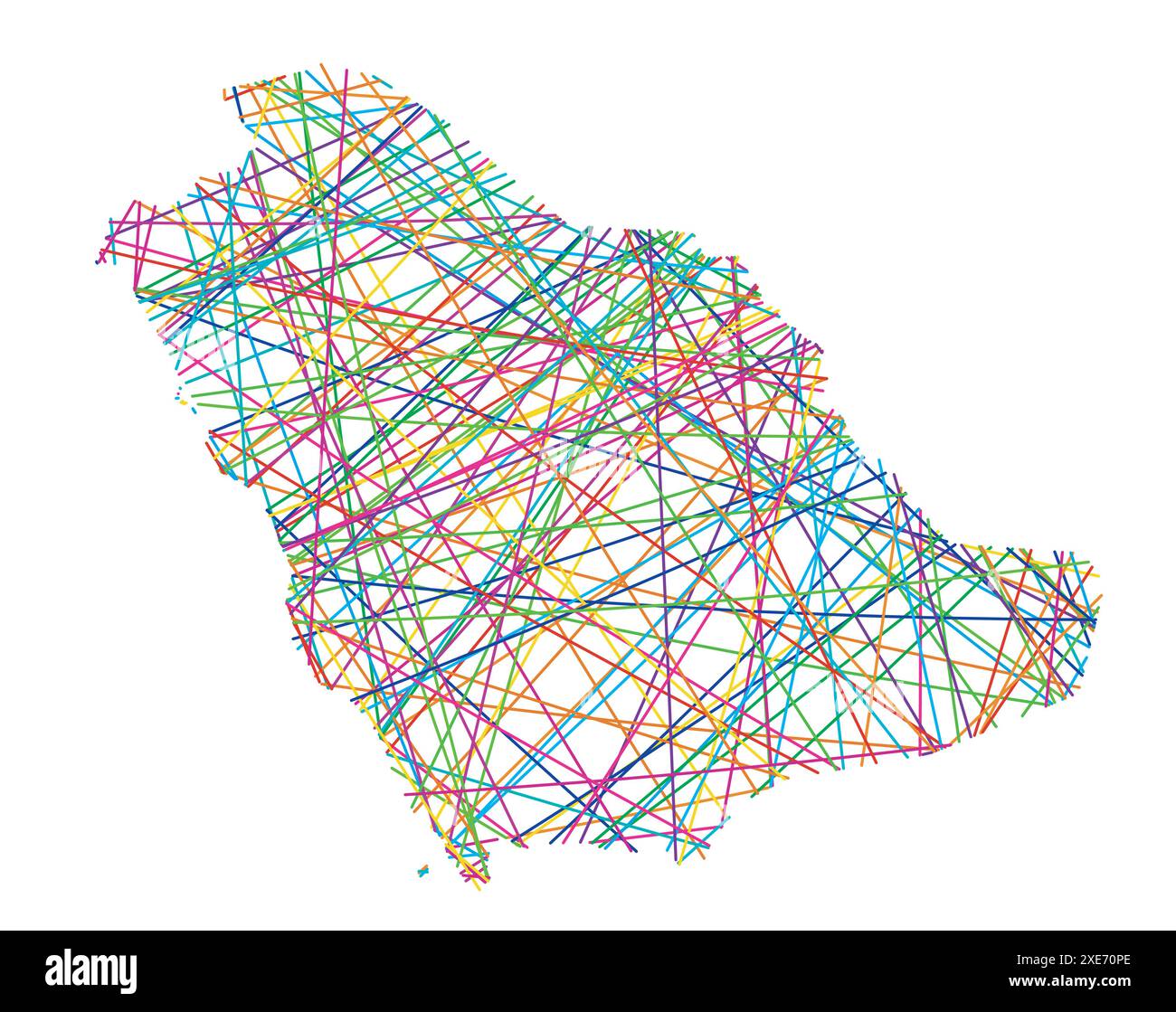 Abstract map of Saudi Arabia showing the country with random crossing ...