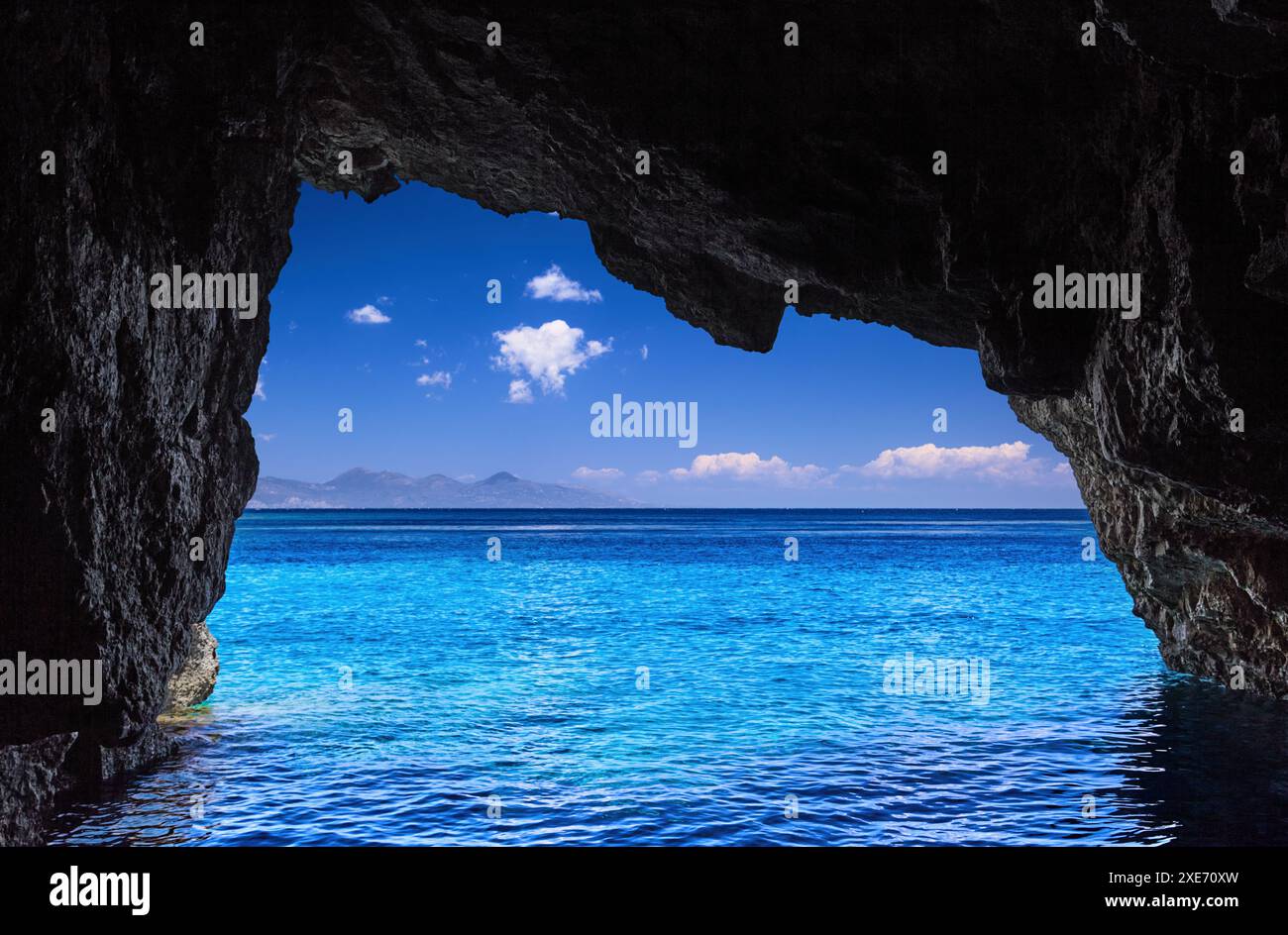 Famous Blue Caves. Beautiful sea caves on Zakynthos Island, Ionian Sea ...