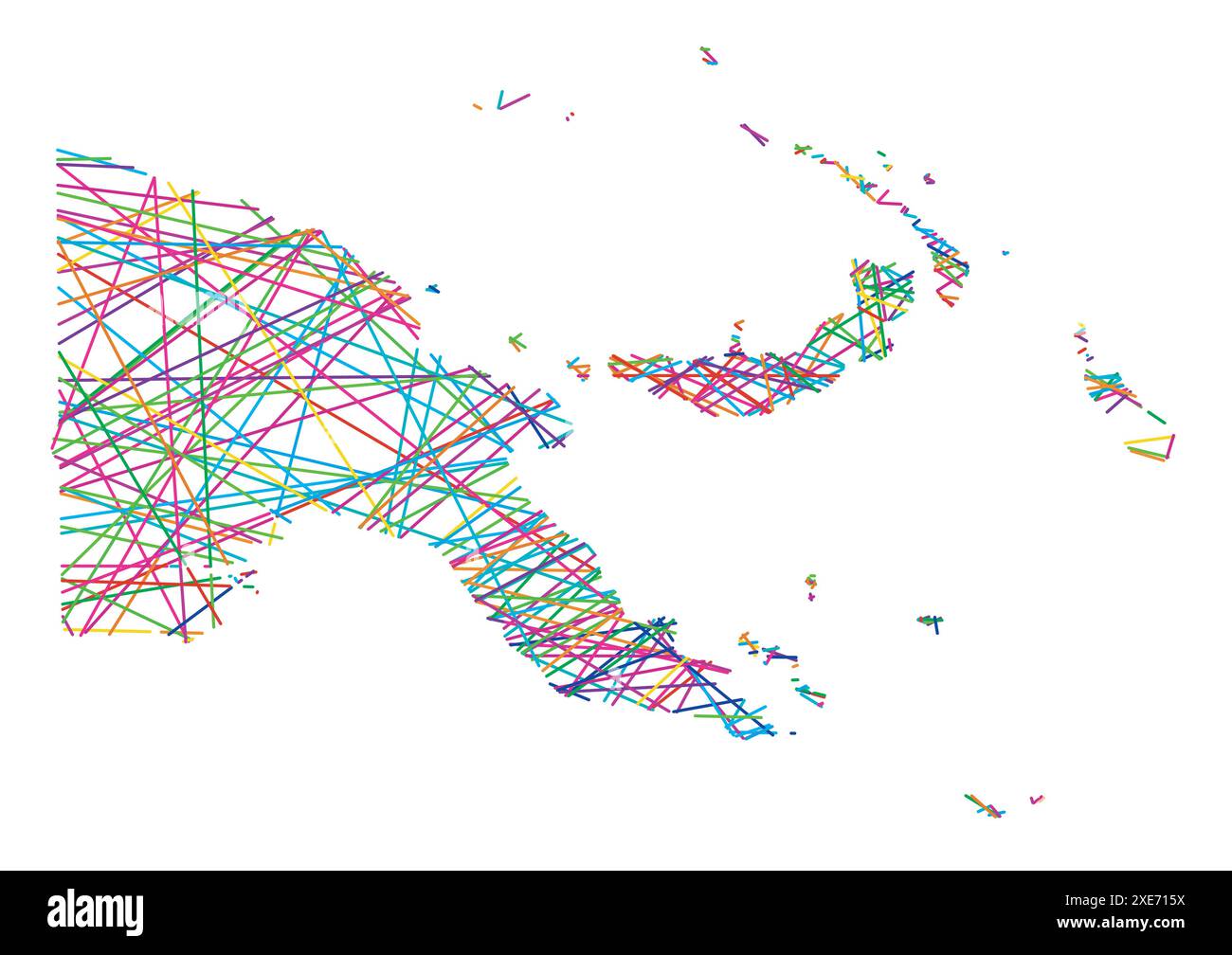Abstract map of Papua New Guinea showing the country with random ...