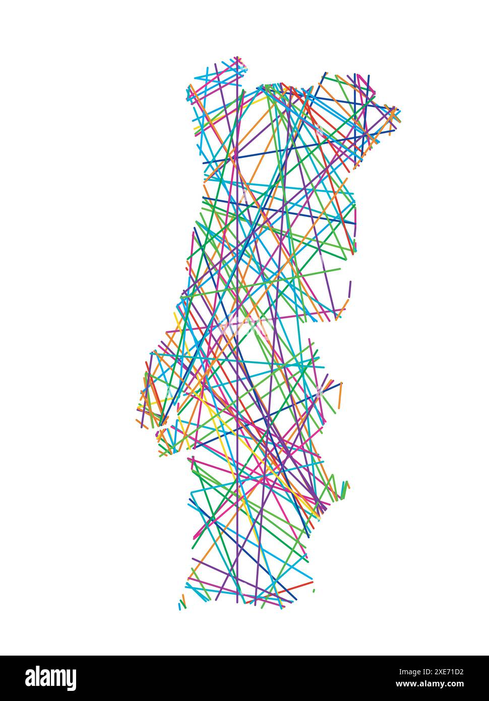 Abstract map of Portugal showing the country with random crossing ...