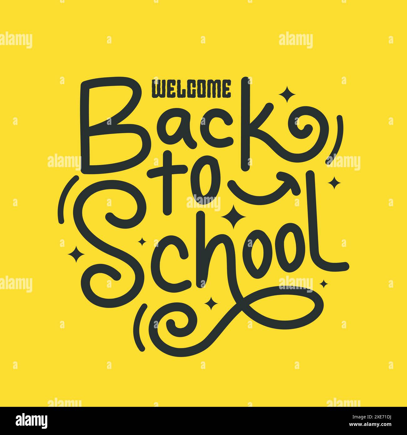 Welcome back to school hand drawn black lettering on yellow background ...